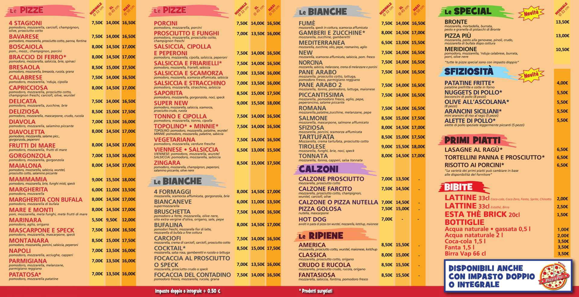 Menù e Prezzi - Pizza Piu Pistoia